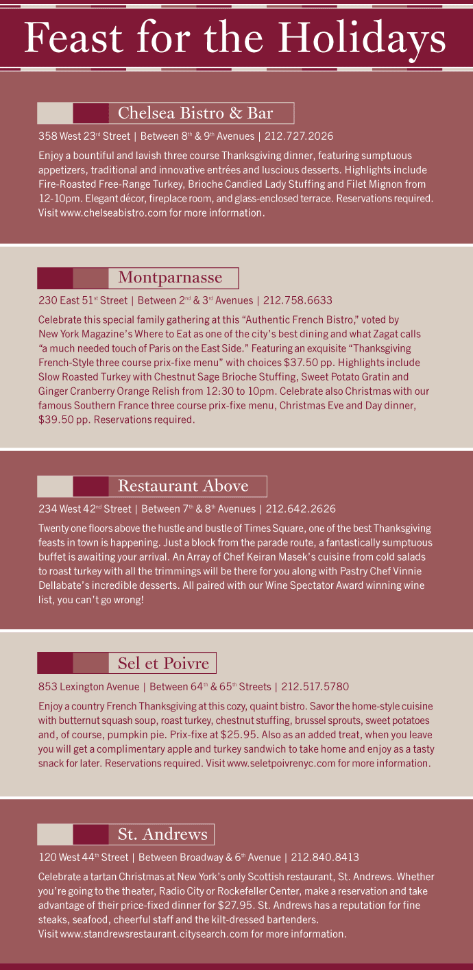 New York Metro: Holiday Reservations